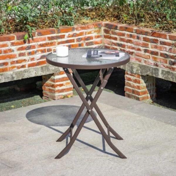 80cm Foldable Round Glass Top Patio Side Table – Online Shop in South ...